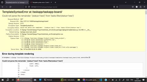 Python TemplateSyntaxError At Taskapp Taskapp Board Could Not Parse