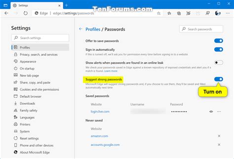 Enable Or Disable Suggested Passwords In Microsoft Edge Chromium