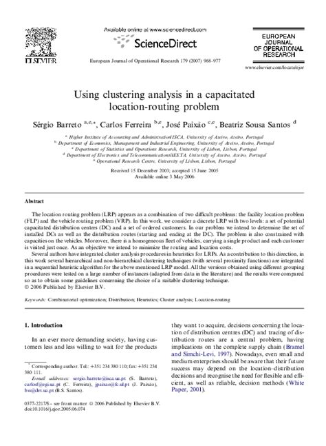 pdf using clustering analysis in a capacitated location routing problem josé paixão