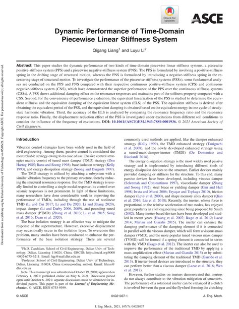 pdf dynamic performance of time domain piecewise linear stiffness system