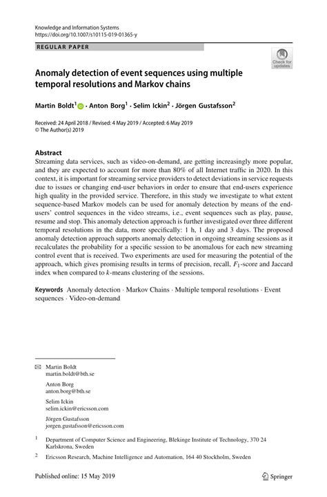 pdf anomaly detection of event sequences using multiple temporal resolutions and markov chains