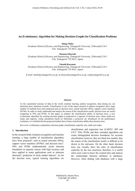 pdf an evolutionary algorithm for making decision graphs for classification problems