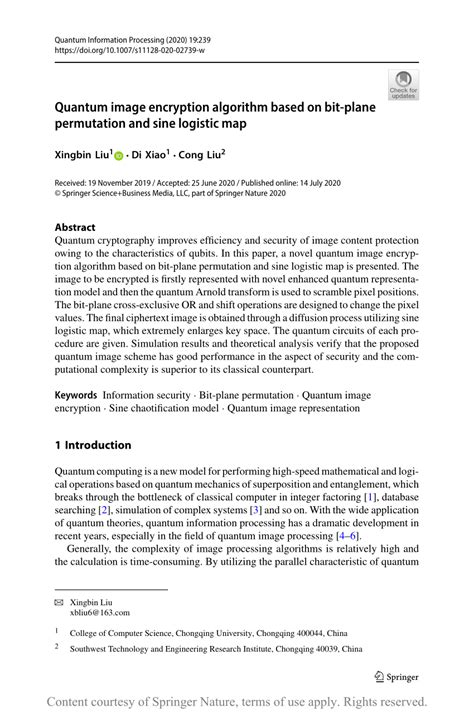 quantum image encryption algorithm based on bit plane permutation and sine logistic map