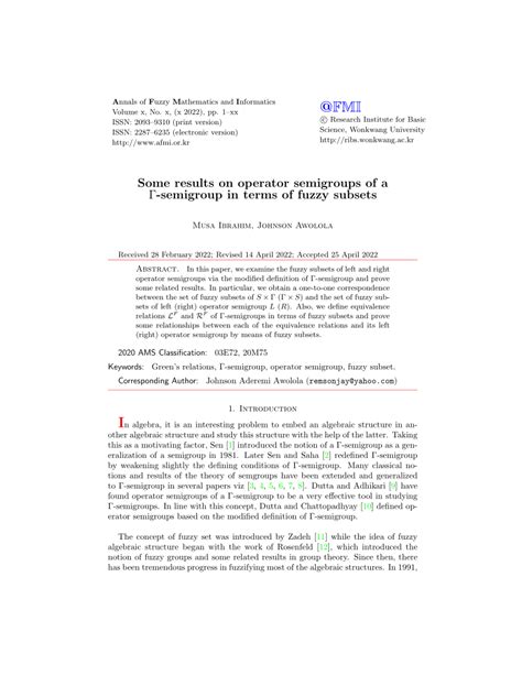 pdf some results on operator semigroups of a Γ semigroup in terms of fuzzy subsets