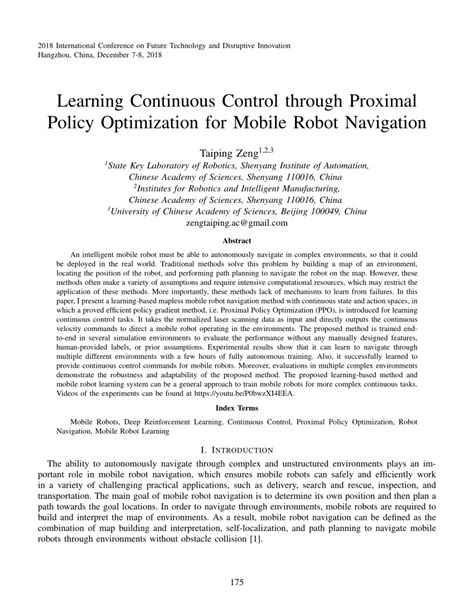 pdf learning continuous control through proximal policy optimization for mobile robot navigation