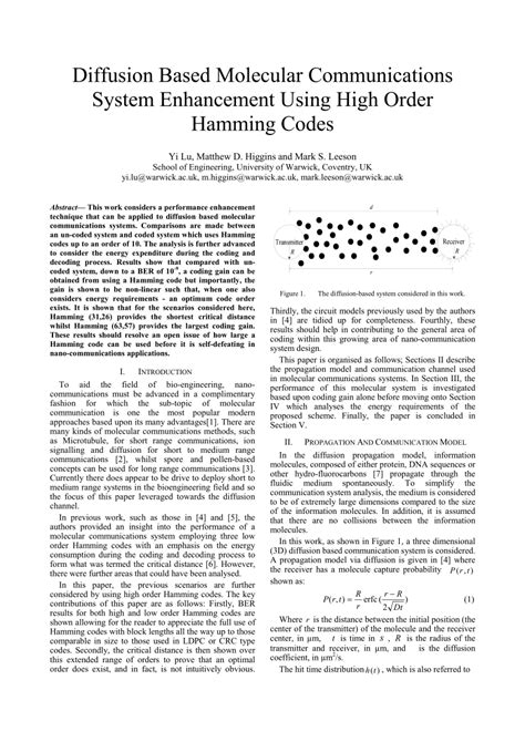 pdf diffusion based molecular communications system enhancement using high order hamming codes