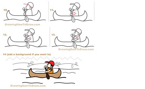 How To Draw A Cartoon Kid Paddling A Canoe Easy Step By Step Drawing