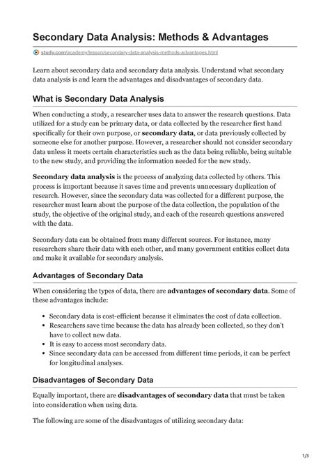 secondary data analysis methods amp advantages 1 secondary data analysis methods