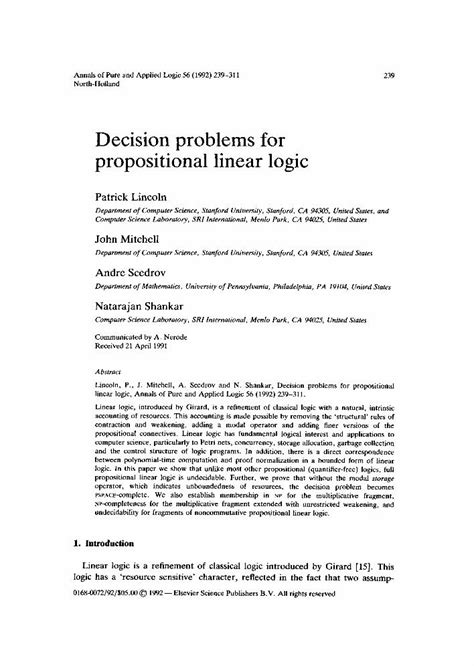 pdf decision problems for propositional linear logic · complete the proof by reduction from