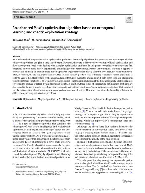 an enhanced mayfly optimization algorithm based on orthogonal learning and chaotic exploitation