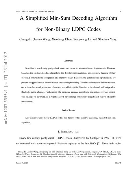 pdf a simplified min sum decoding algorithm for non binary ldpc codes