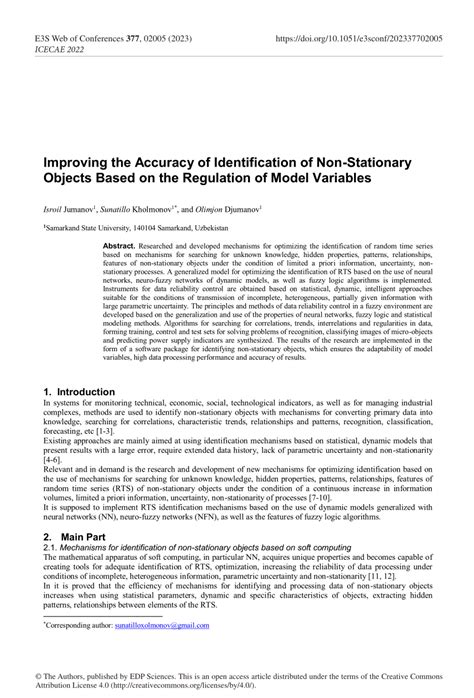 pdf improving the accuracy of identification of non stationary objects based on the regulation