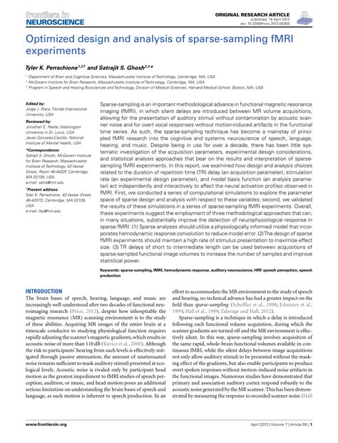 pdf optimized design and analysis of sparse sampling fmri experiments