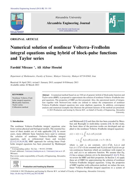 pdf numerical solution of nonlinear volterra fredholm integral equations using hybrid of block