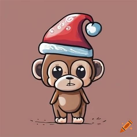 Cute Monkey Wearing A Christmas Hat On Craiyon