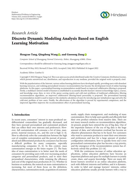 pdf discrete dynamic modeling analysis based on english learning motivation