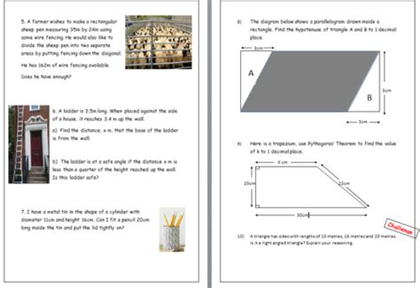 gcse maths pythagoras theorem lesson workbook with answers teaching resources