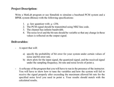 solved roject description write a matlab program or use