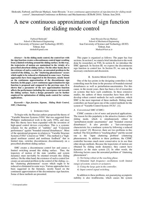 pdf a new continuous approximation of sign function for sliding mode control