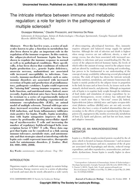 PDF The Intricate Interface Between Immune And Metabolic Regulation