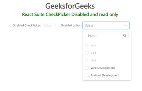 react suite checkpicker disabled and read only geeksforgeeks
