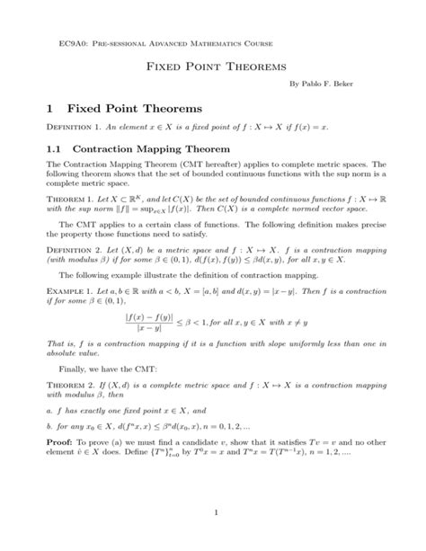 fixed point theorems 1 1 1 contraction mapping theorem