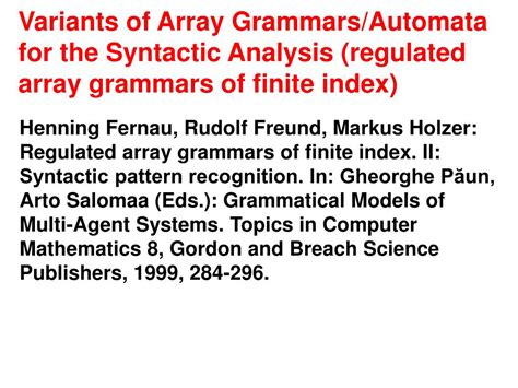 ppt syntactical pattern recognition with 2 dimensional array grammars and array automata