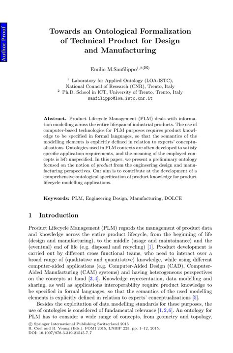 pdf towards an ontological formalization of technical product for design and manufacturing