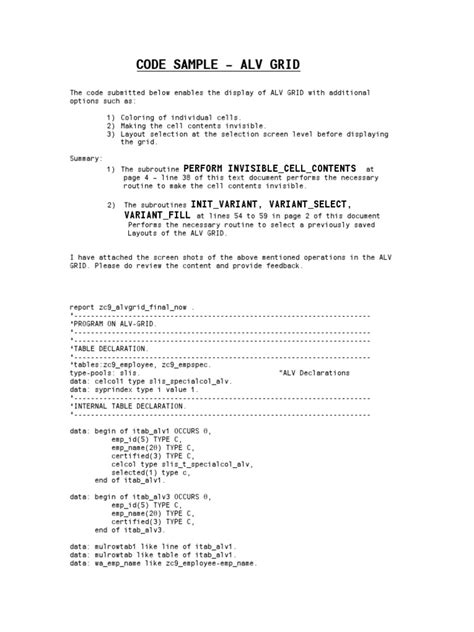 abap code sample for alv grid for cell color or invisible contents computer engineering