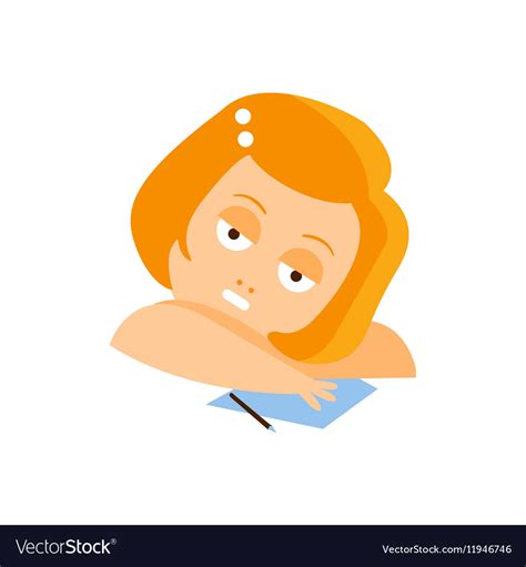 Little Red Head Girl In Dress Daydreaming Vector Image