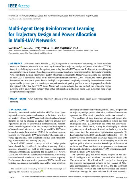 pdf multi agent deep reinforcement learning for trajectory design and power allocation in