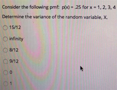 solved consider the following pmf p x 25 for x 1 2