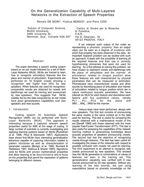 pdf on the generalization capability of multi layered networks in the extraction of speech