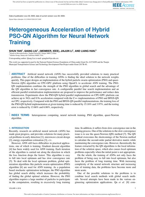pdf heterogeneous acceleration of hybrid pso qn algorithm for neural network training
