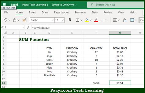 learn how to use microsoft excel sum function paayi tech