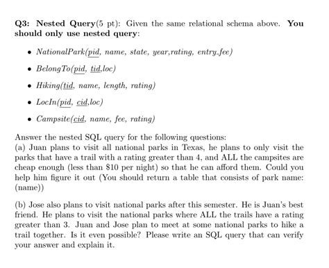 solved q3 nested query 5 ﻿pt given the same relational