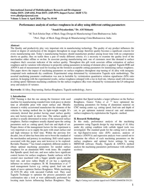 performance analysis of surface roughness in al alloy using different cutting parameters pdf