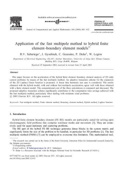 pdf application of the fast multipole method to hybrid finite element boundary element models