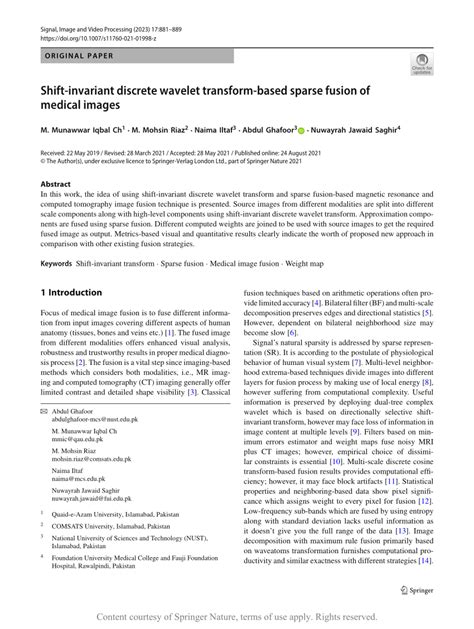 shift invariant discrete wavelet transform based sparse fusion of medical images request pdf