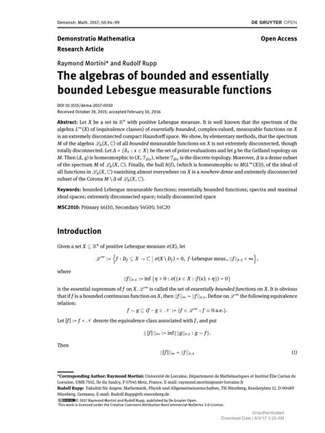 pdf the algebras of bounded and essentially bounded lebesgue measurable functions