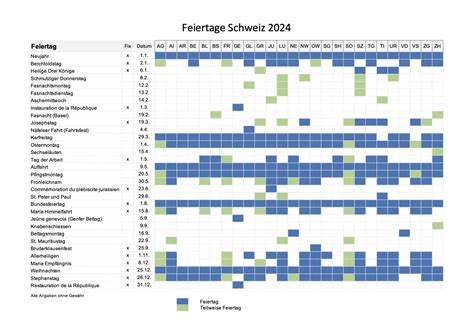 Feiertage 2024 Schweiz Als PDF Zum Ausdrucken