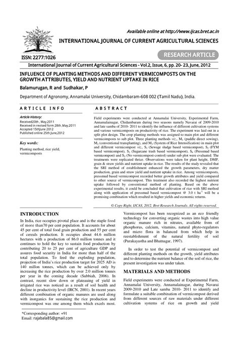 pdf influence of planting methods and different vermicomposts on the growth attributes yield