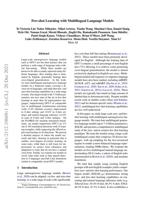 PDF Few Shot Learning With Multilingual Language Models