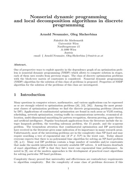 nonserial dynamic programming and local decomposition algorithms in discrete programming