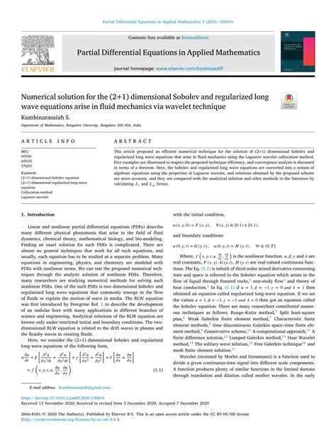 pdf numerical solution for the 2 1 dimensional sobolev and regularized long wave equations