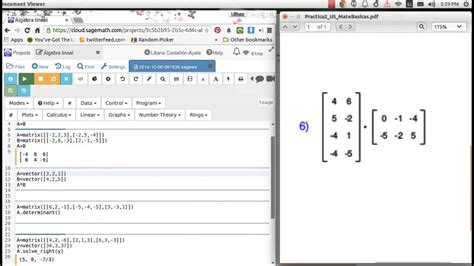 sagemath operaciones con matrices youtube