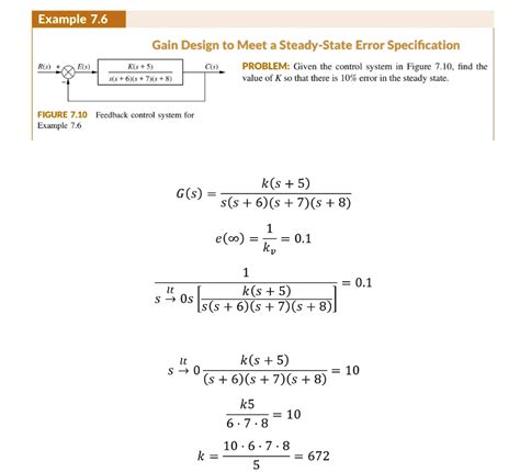 solved in matlab apply the routh hurwitz criterion example 7 6 gain design to meet a steady