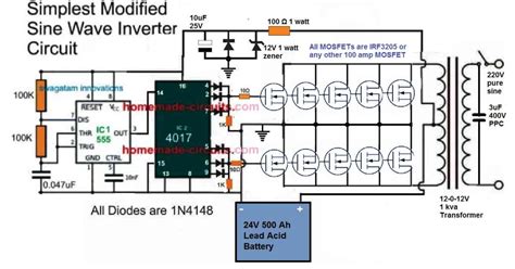 make this 1kva 1000 watts pure sine wave inverter circuit homemade circuit projects