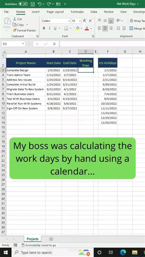 calculate work days between two dates microsoft excel tutorial microsoft excel excel shortcuts