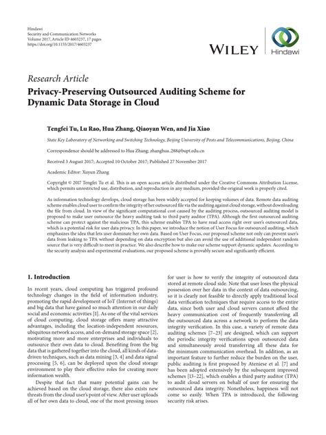 pdf privacy preserving outsourced auditing scheme for dynamic data storage in cloud
